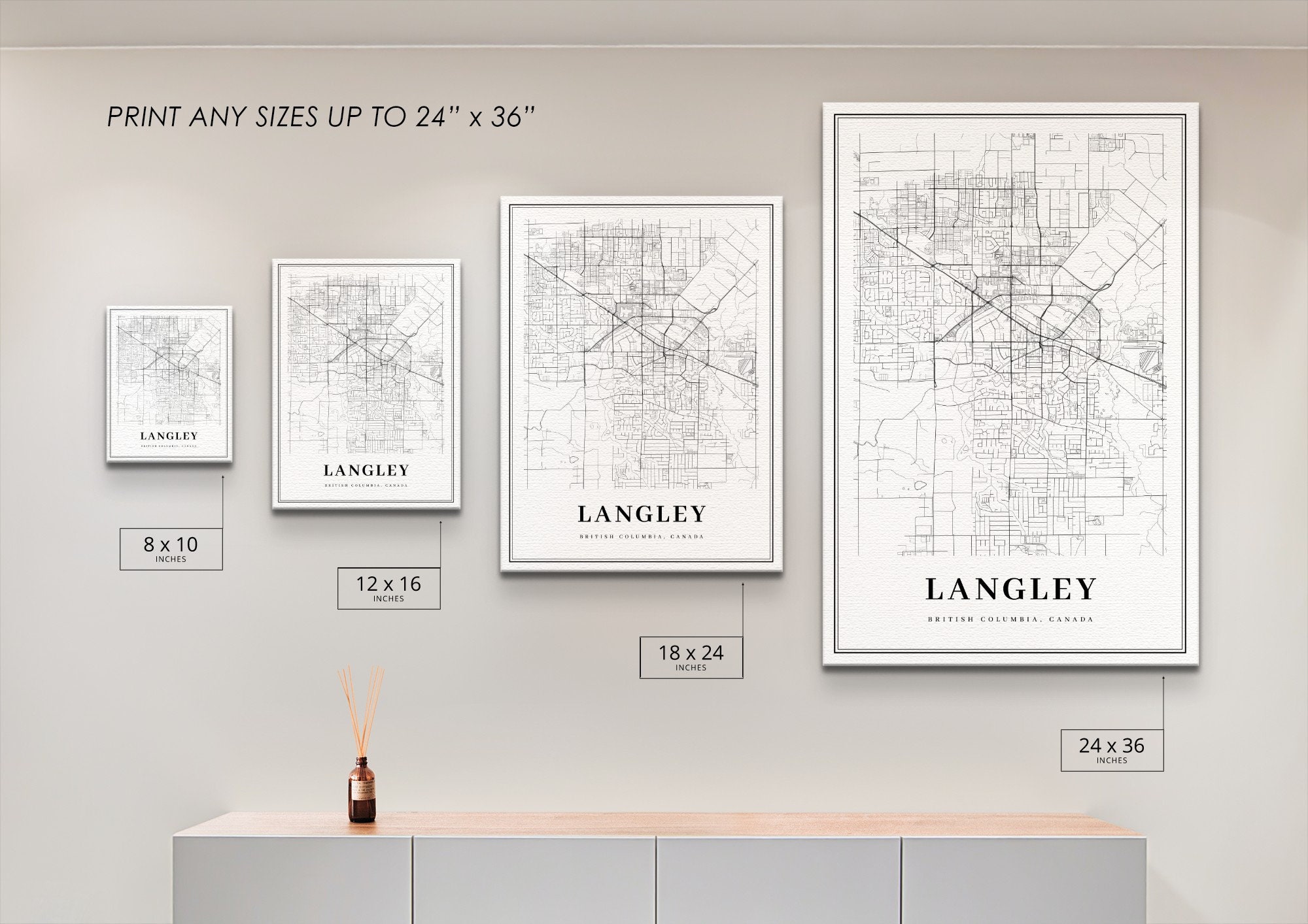 Langley BC Map Print British Columbia Canada Map Art Poster | Etsy