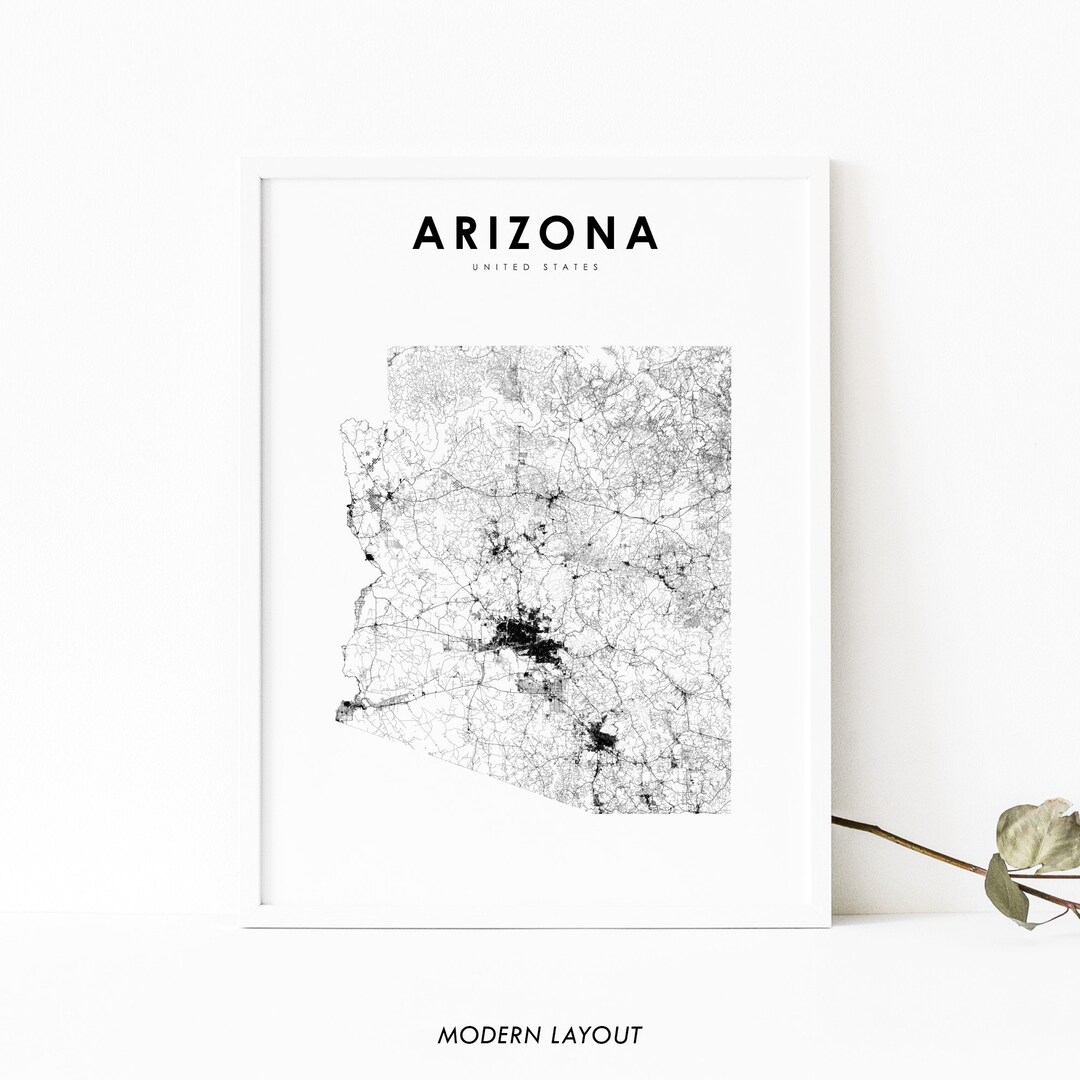 Arizona Map Print, State Road Map Print, AZ USA United States Map Art ...