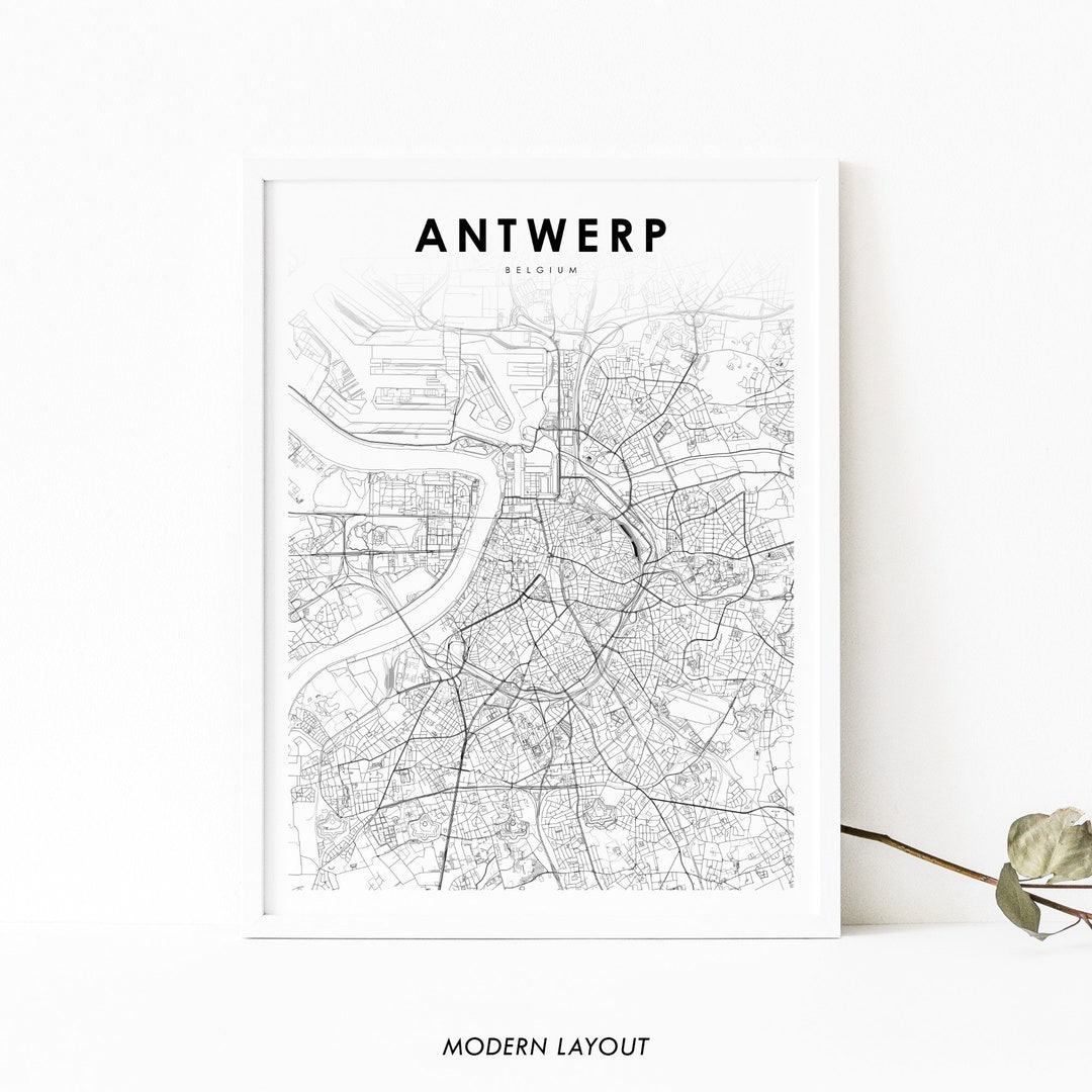 Antwerp Belgium Map Print, Map Art Poster, Antwerpen Anvers, City ...