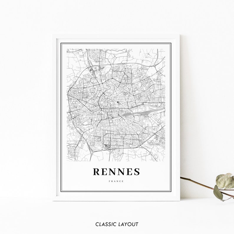 Rennes France Map Print, Map Art Poster, Roazhon Brittany Bretagne City ...
