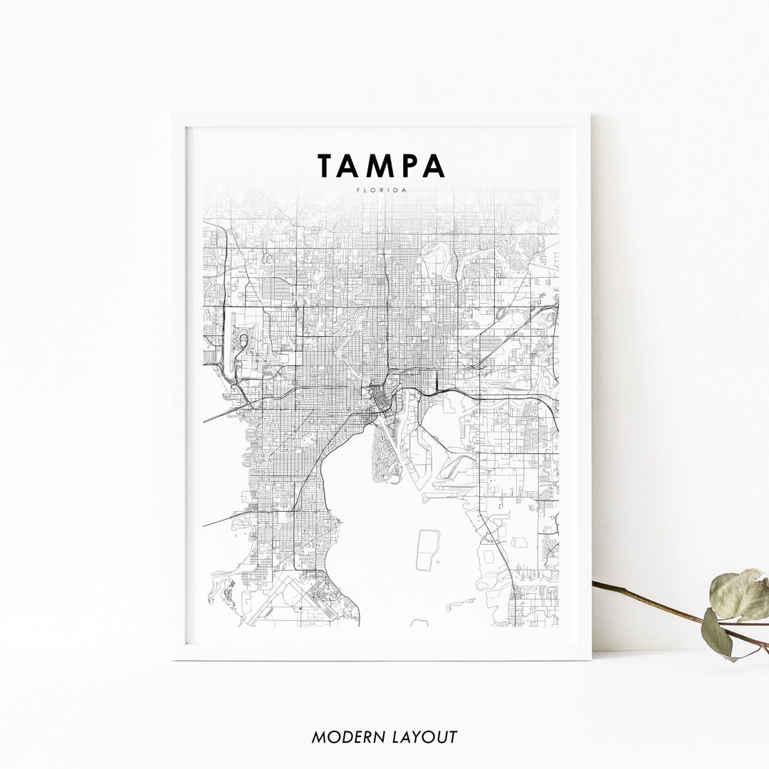 Tampa FL Map Print, Florida USA Map Art Poster, Tampa Bay Area City ...
