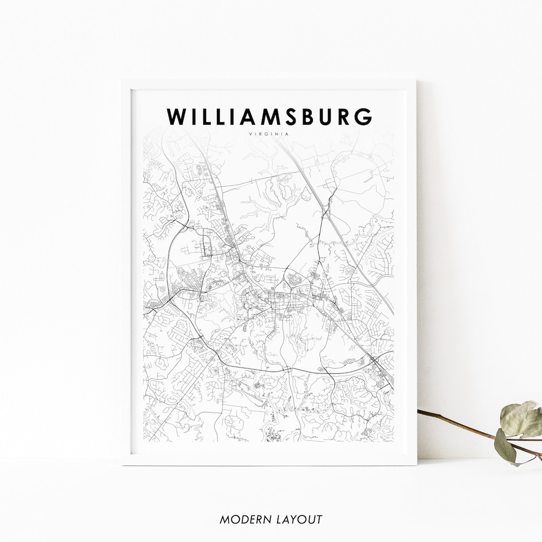 Williamsburg VA Map Print, Virginia USA Map Art Poster, James City ...