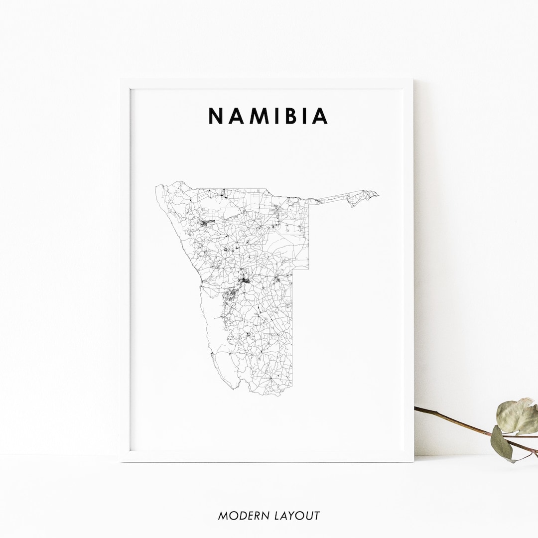 Namibia Map Print, Country Road Map Poster, Country Map Art, Windhoek ...