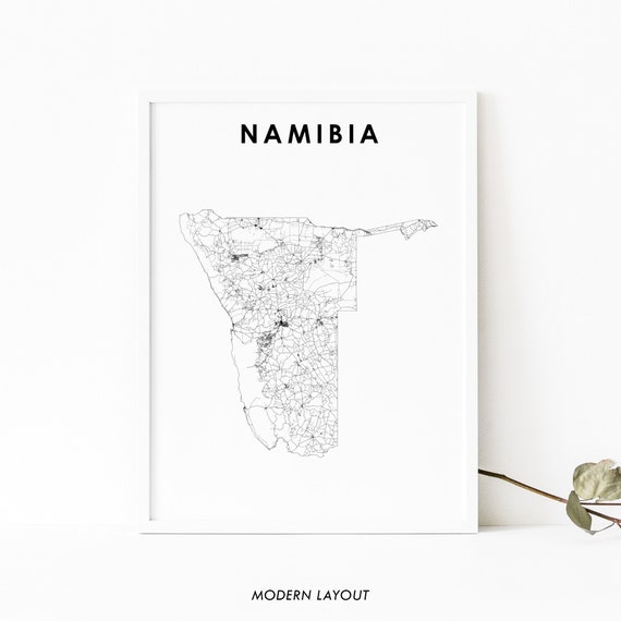Namibia Map Print Country Road Map Poster Country Map Art | Etsy