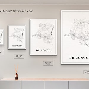 DR Congo Map Print, Road Map Art Poster, DRC Democratic Republic of the ...