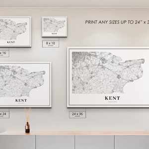 Kent England Map Print, UK United Kingdom Road Map Art Poster ...