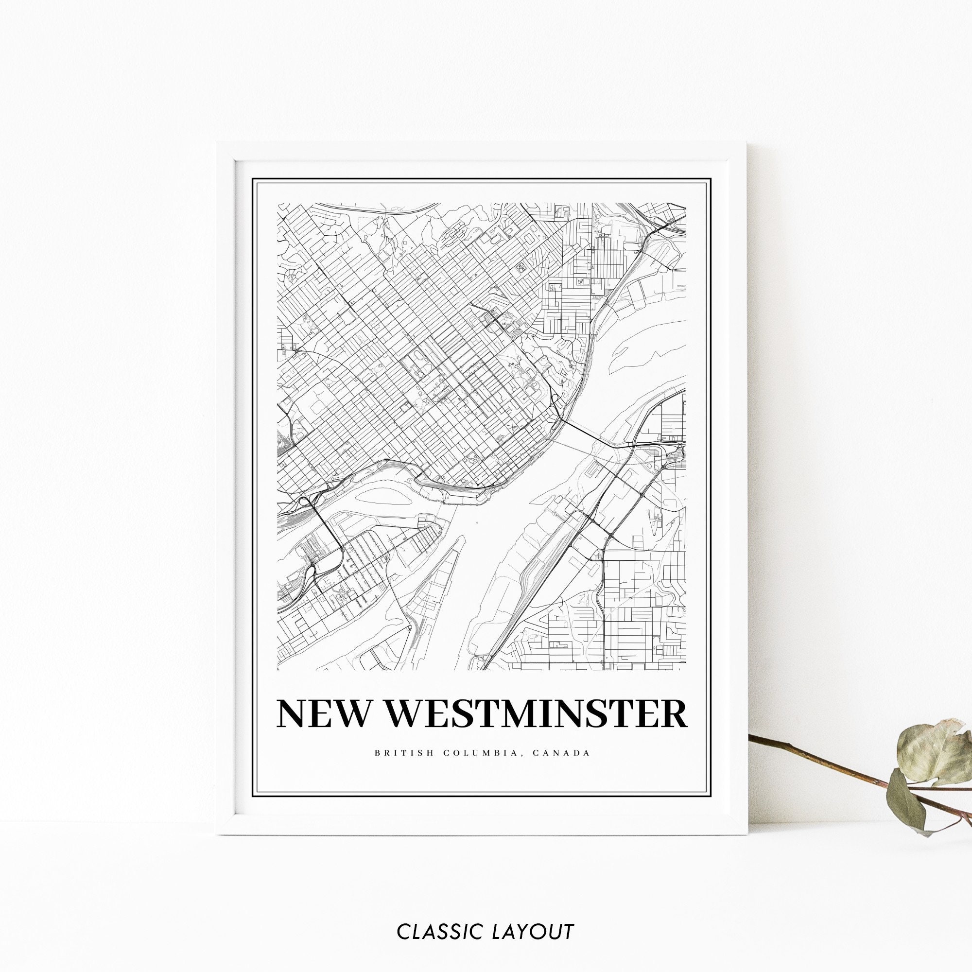 New Westminster BC Map Print, British Columbia Canada Map Art Poster ...