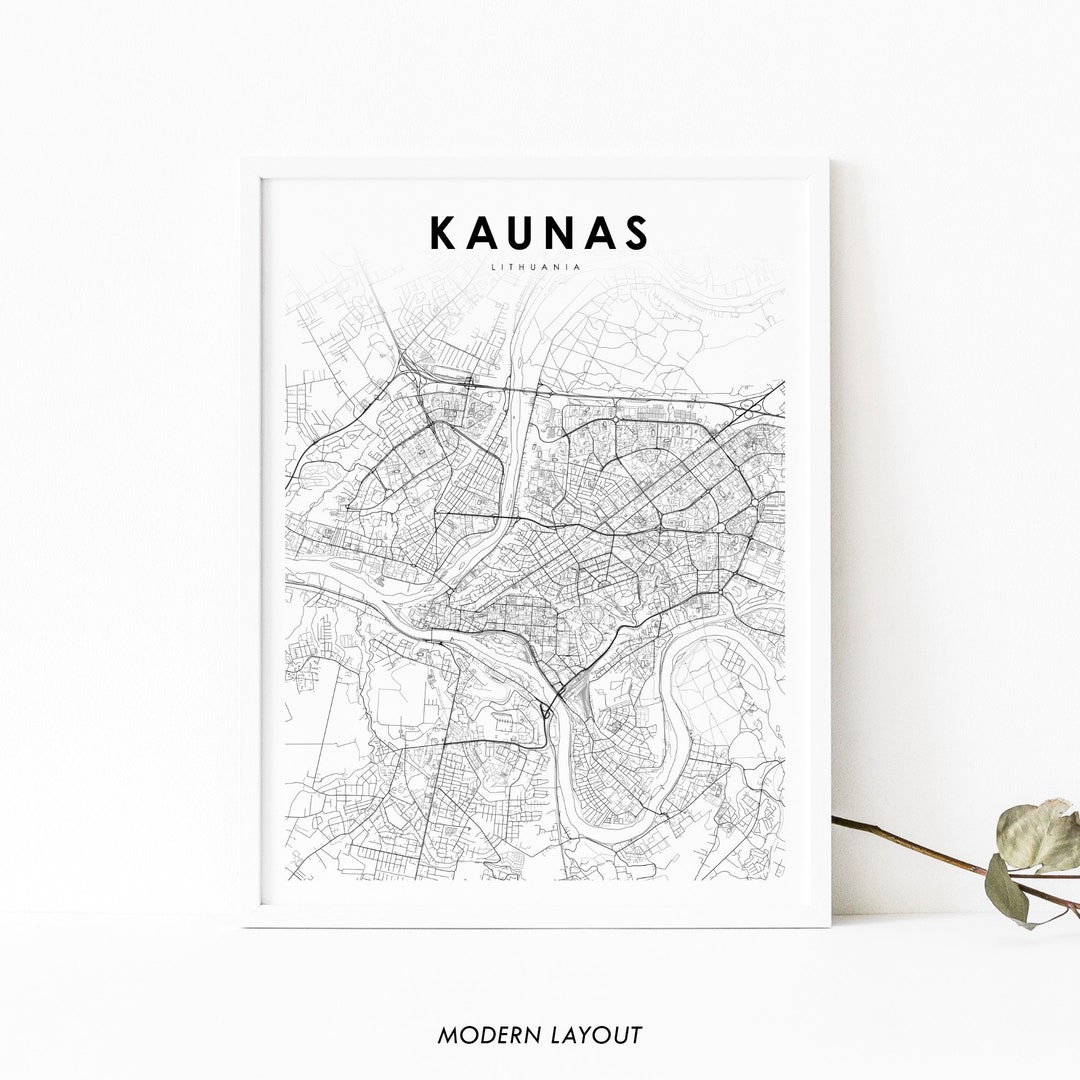Kaunas Lithuania Map Print, Map Art Poster, Kovno Kaunas Ковно, City ...