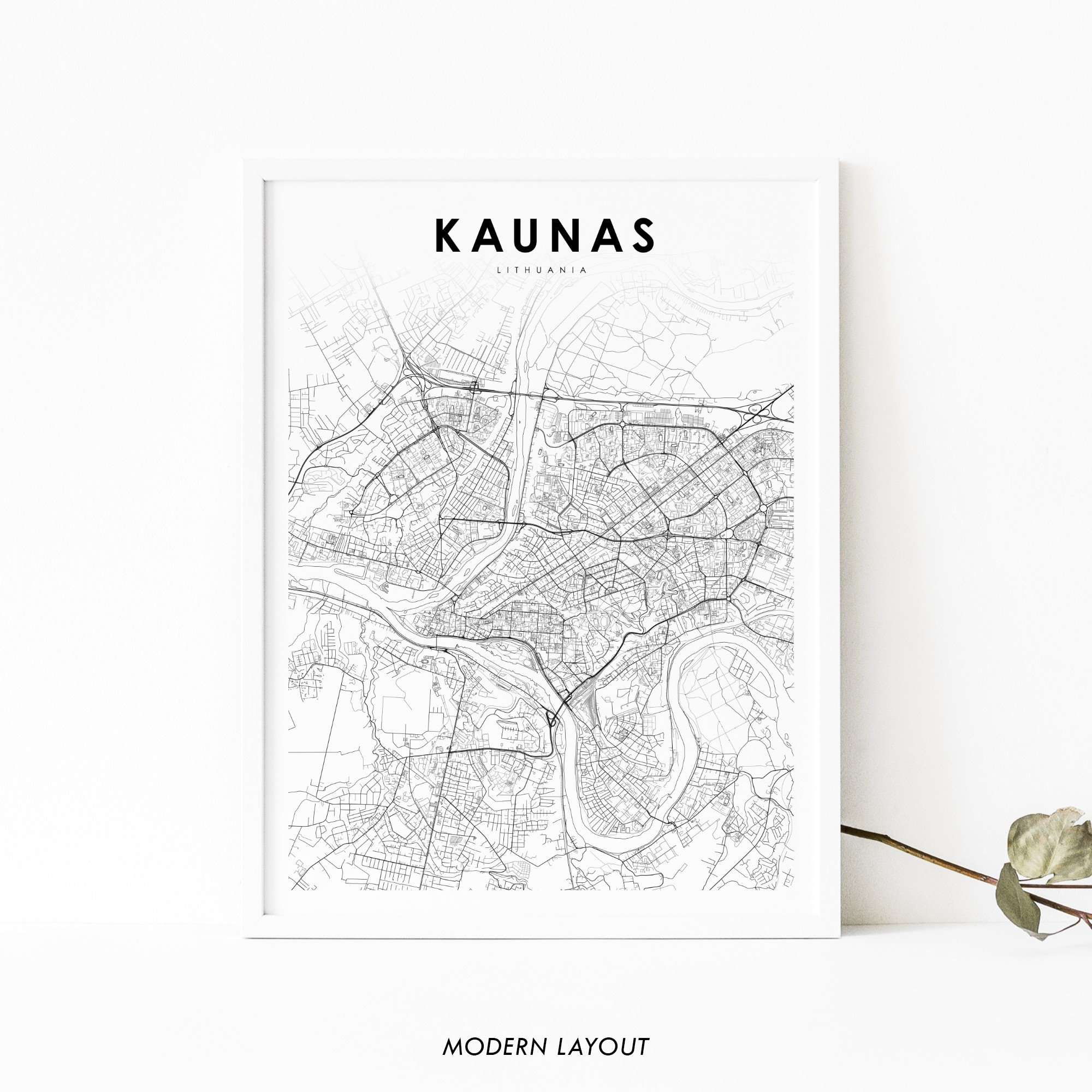 Kaunas Lithuania Map Print, Map Art Poster, Kovno Kaunas Ковно, City ...