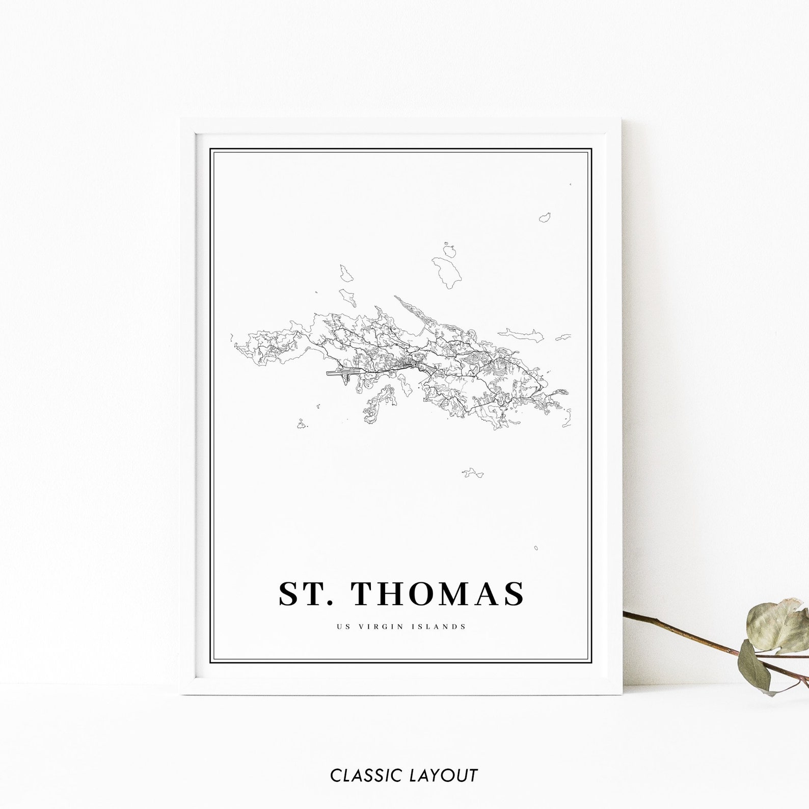 St. Thomas, US Virgin Islands Map Print, Saint Thomas USVI Road Map ...