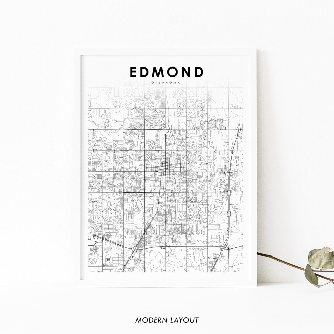 Edmond OK Map Print, Oklahoma USA Map Art Poster, Oklahoma City, City ...