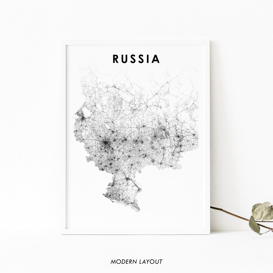 Russia Map Print Road Map Art Poster European Russia Western - Etsy
