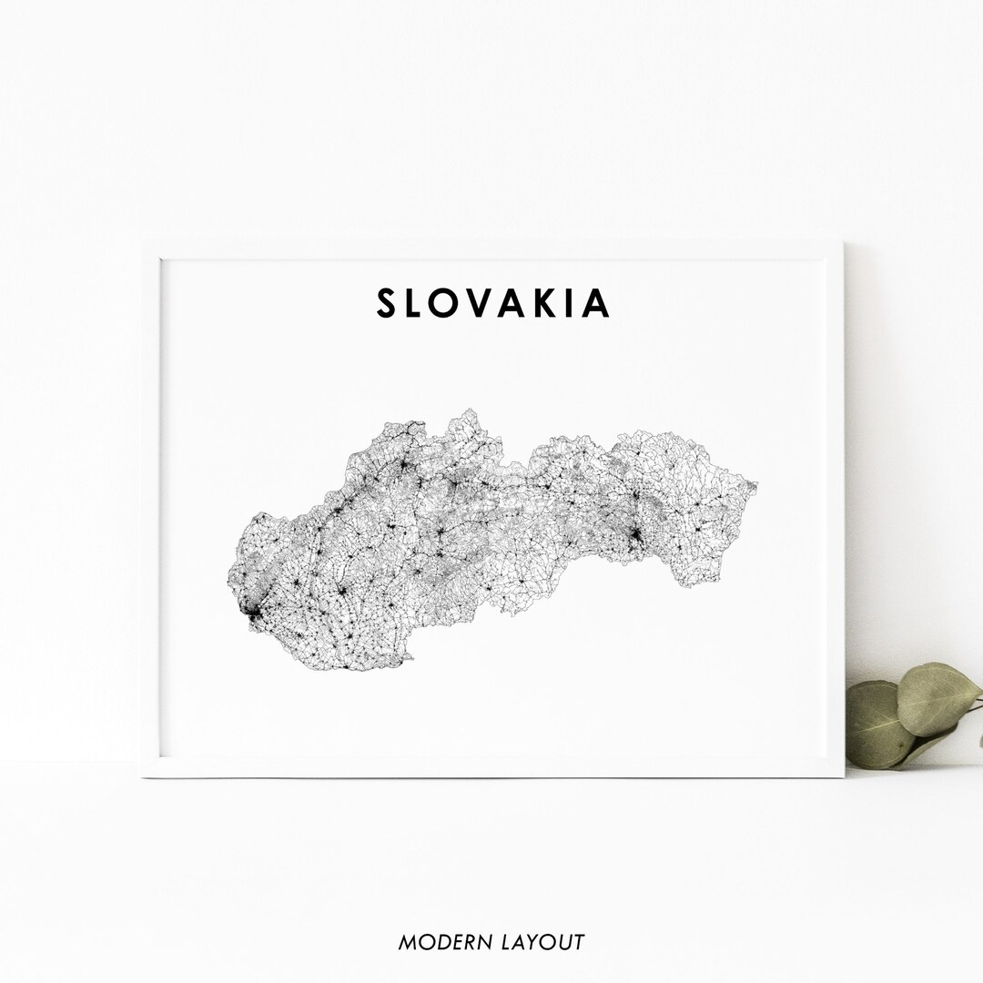 Slovakia Map Print, Road Map Poster, Slovak Slovenská Slovensko ...