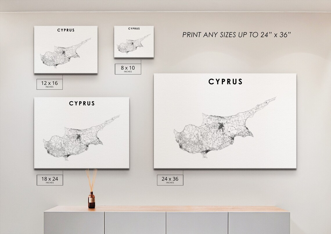 Cyprus Map Print, Map Art Poster, Κυπριακή Kıbrıs Cumhuriyeti Nicosia ...