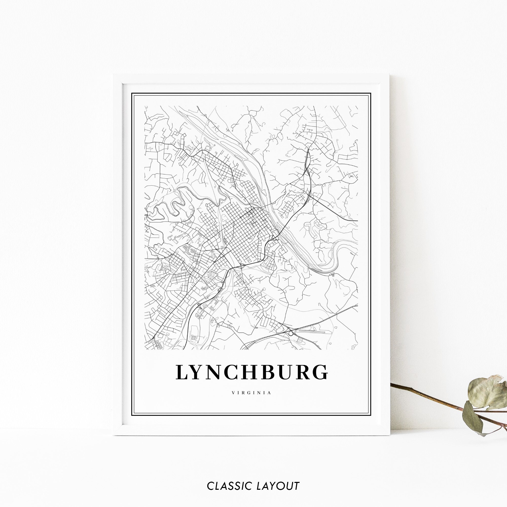 Lynchburg VA Map Print Virginia USA Map Art Poster Seven | Etsy