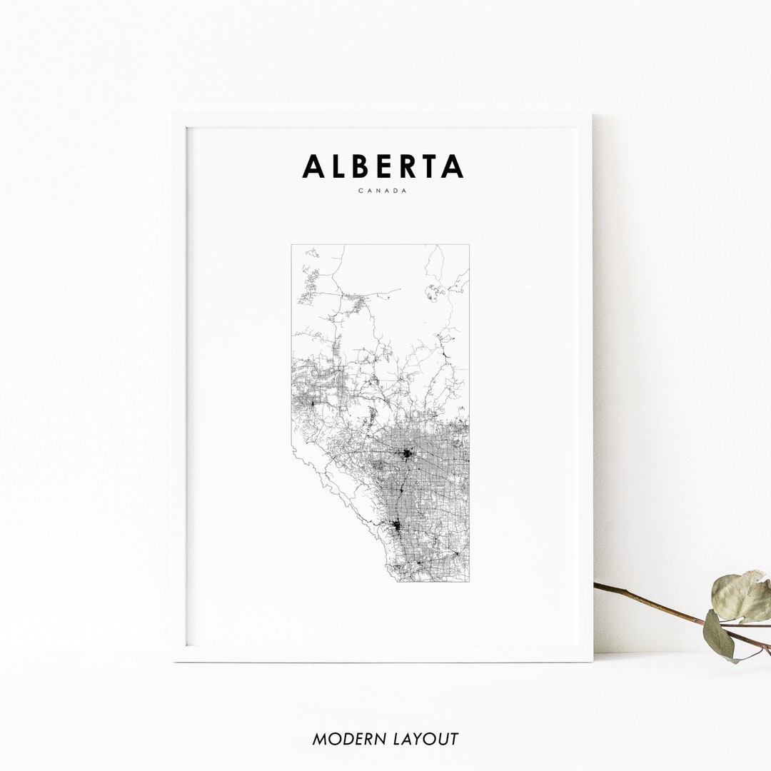 Alberta Map Print, AB Canada State Road Map Print, Edmonton Calgary ...