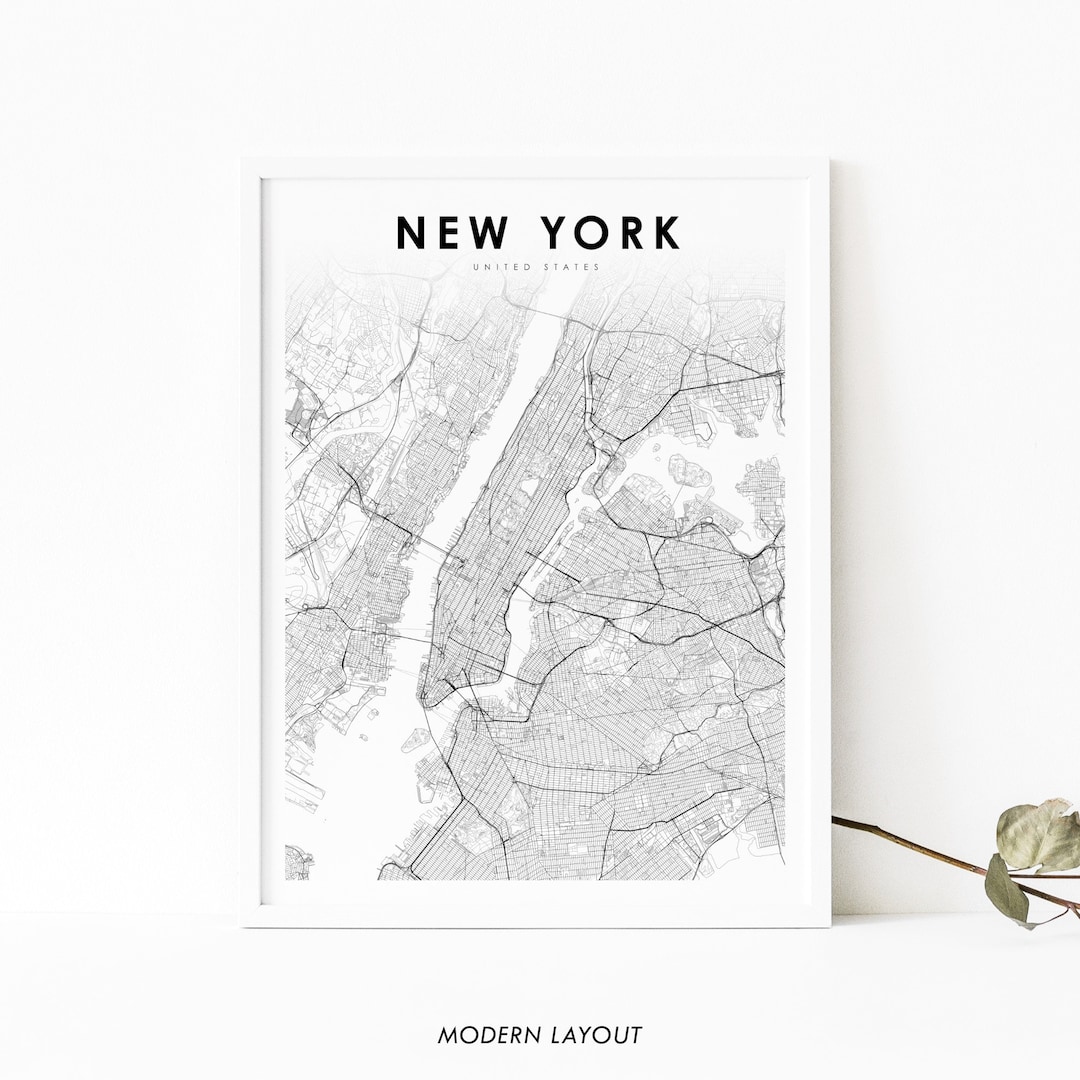 New York Map Print, New York City NYC NY USA Map Art Poster, City ...