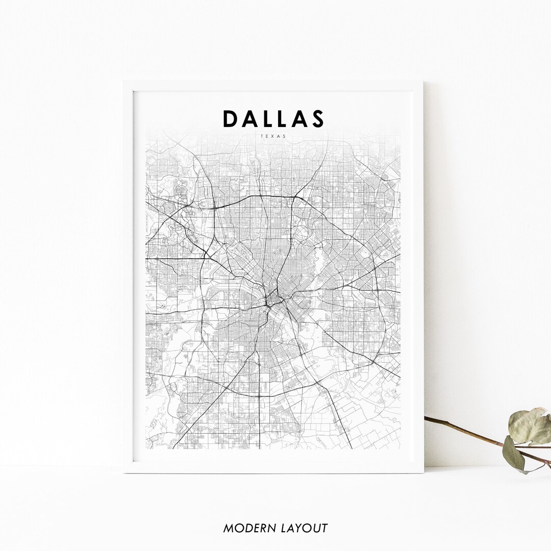 Dallas Area TX Map Print, Texas USA Map Art Poster, DFW, City Street ...