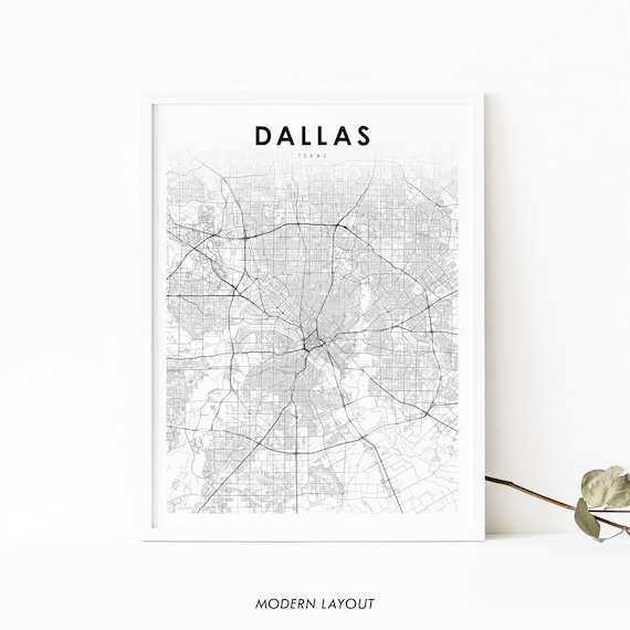 Dallas Area TX Map Print Texas USA Map Art Poster DFW City | Etsy