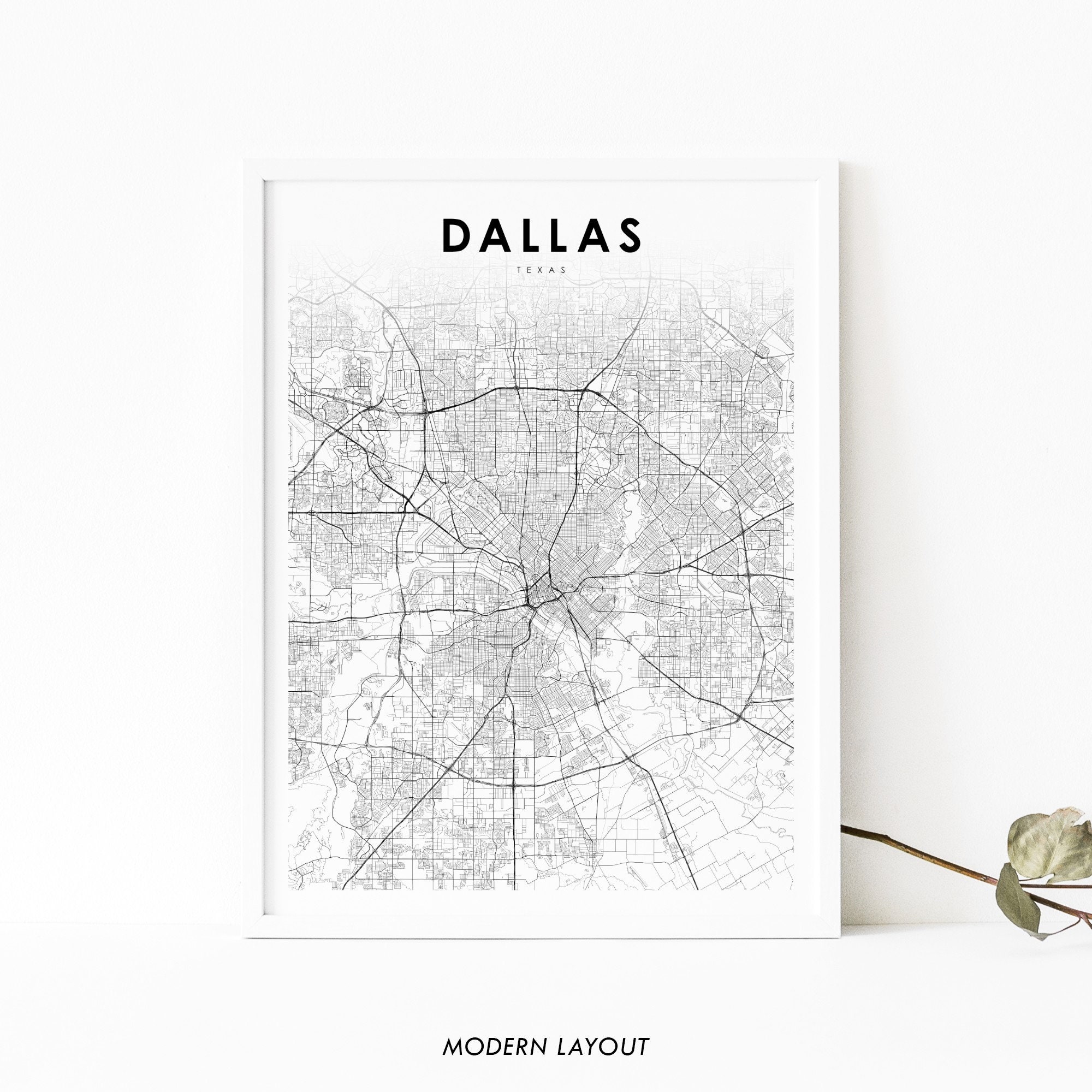 Dallas Area TX Map Print Texas USA Map Art Poster DFW City | Etsy