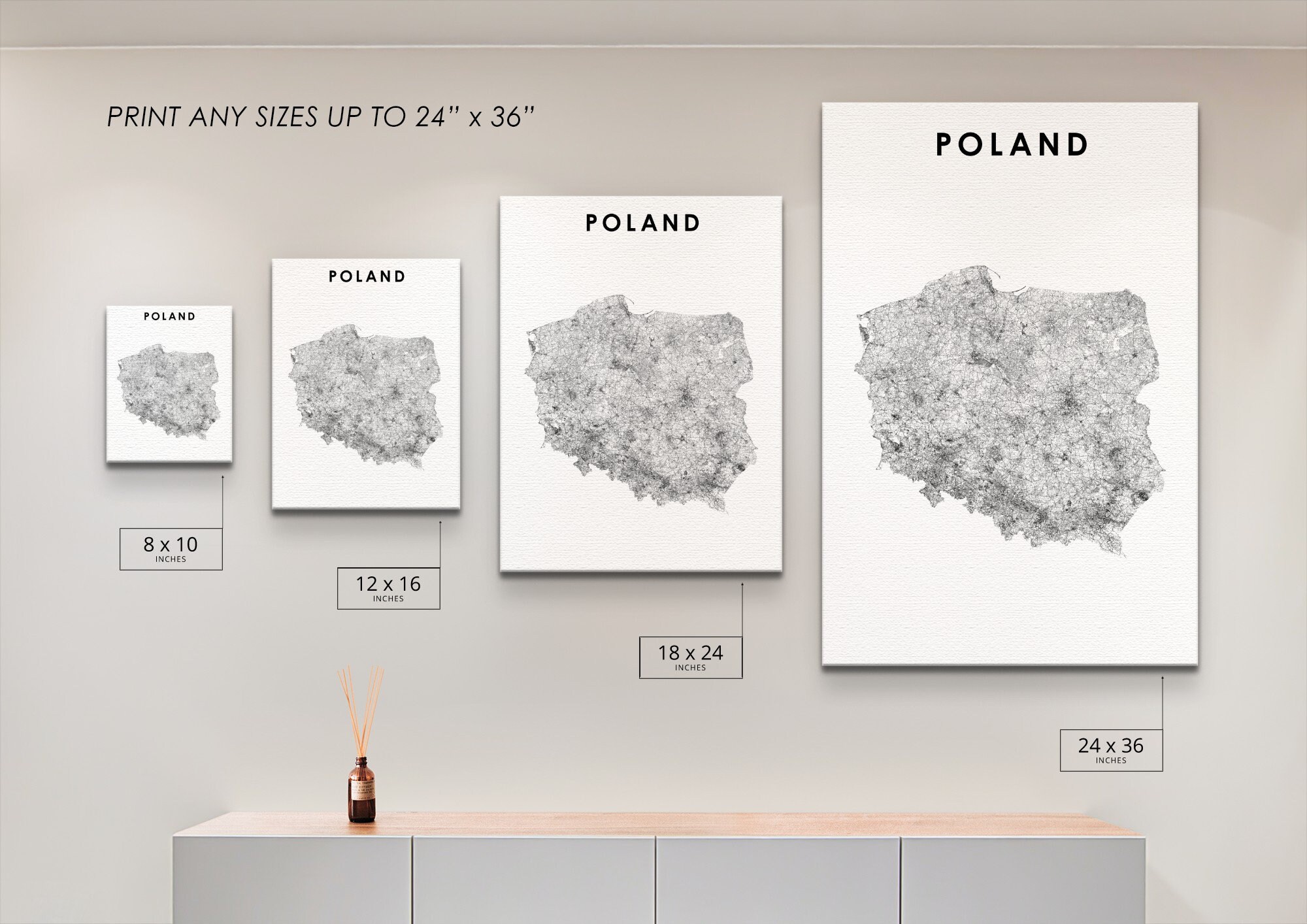 Poland Map Print Country Road Map Poster Polska Warsaw | Etsy