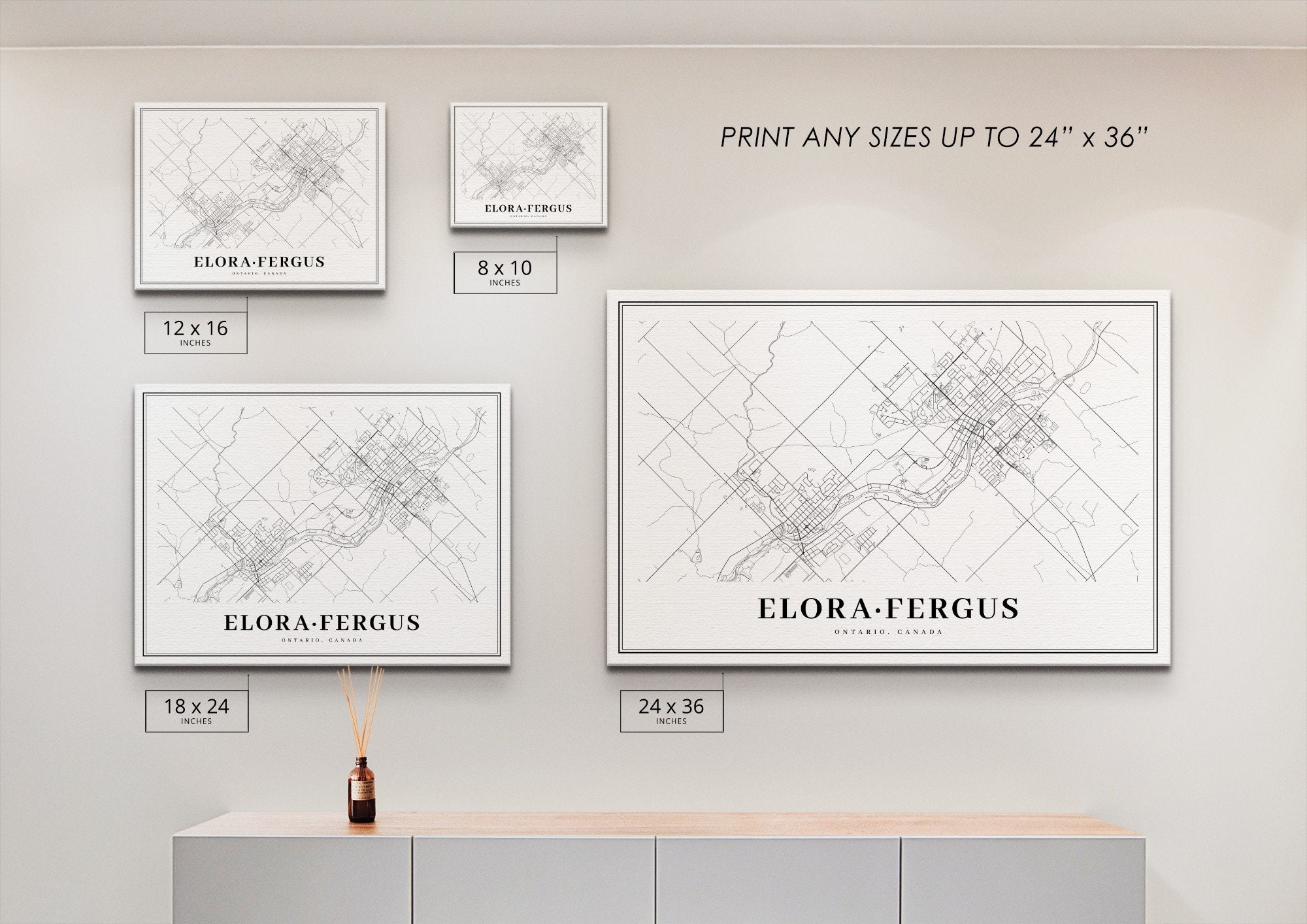 Elora Fergus Ontario Map Print ON Canada Map Art Poster City | Etsy