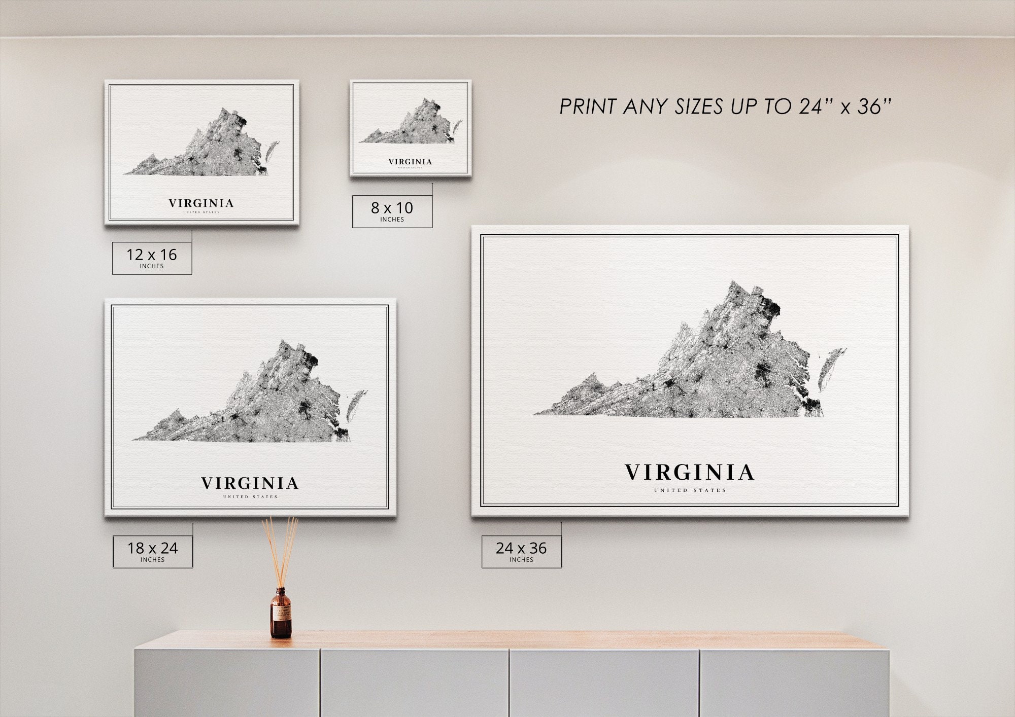 Virginia Map Print, State Road Map Print, VA USA United States Map Art ...