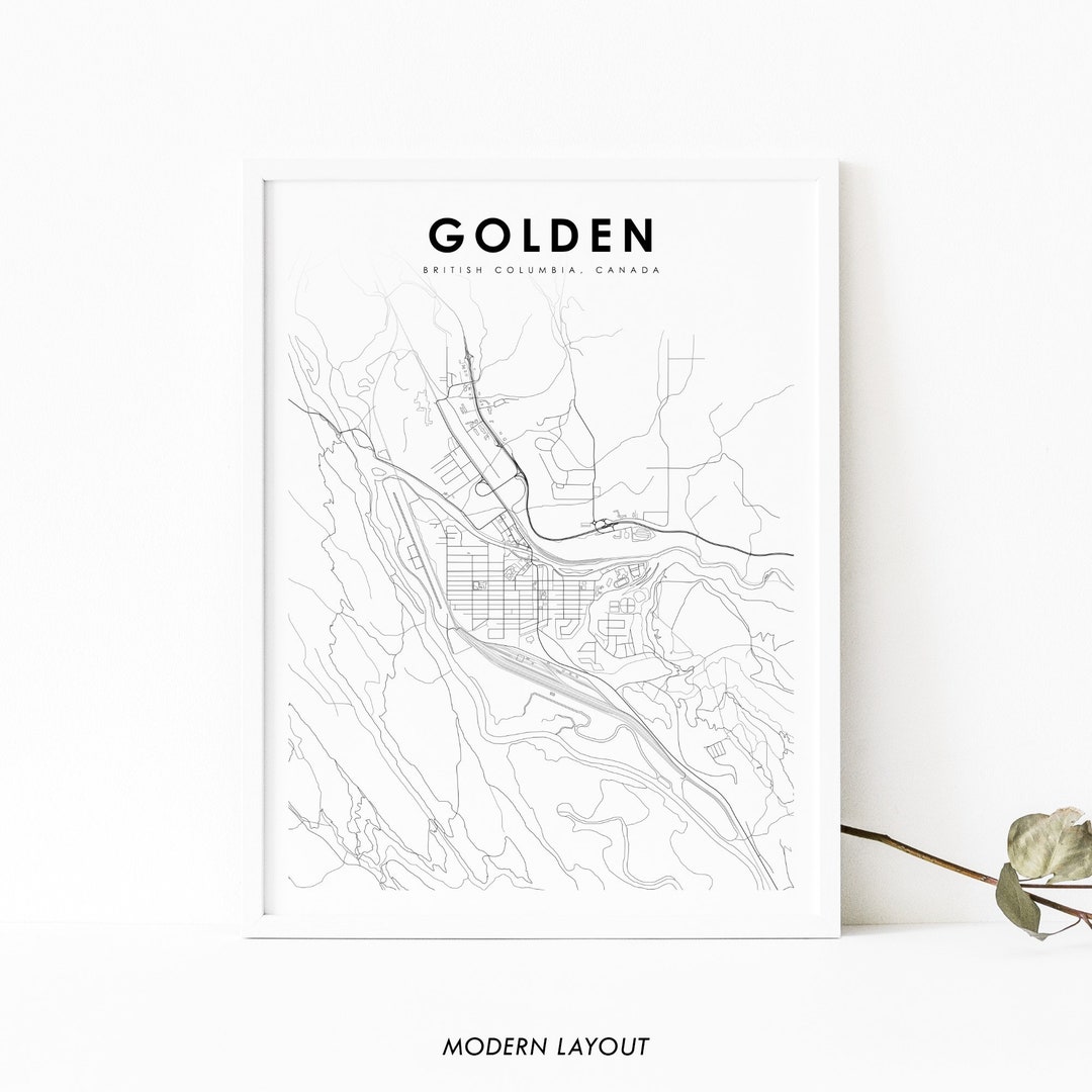 Golden BC Map Print, British Columbia Canada Map Art Poster, City ...