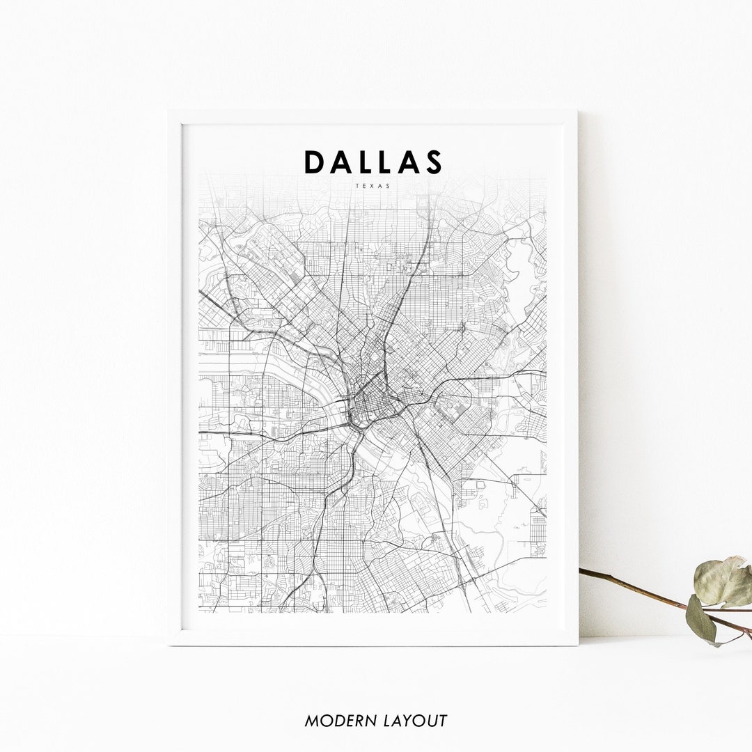 Dallas TX Map Print, Texas USA Map Art Poster, DFW, City Street Road ...