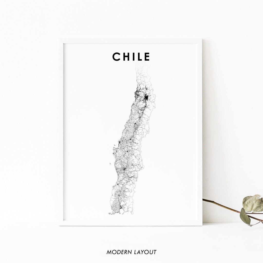 Chile Map Print, Country Road Map Art Poster, South America Santiago ...