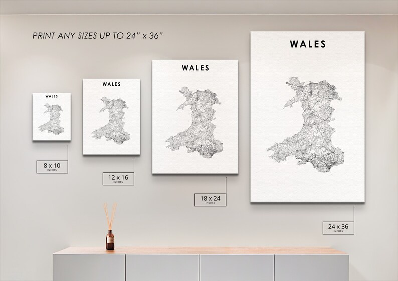 Wales Map Print Road Map Art Poster UK United Kingdom | Etsy
