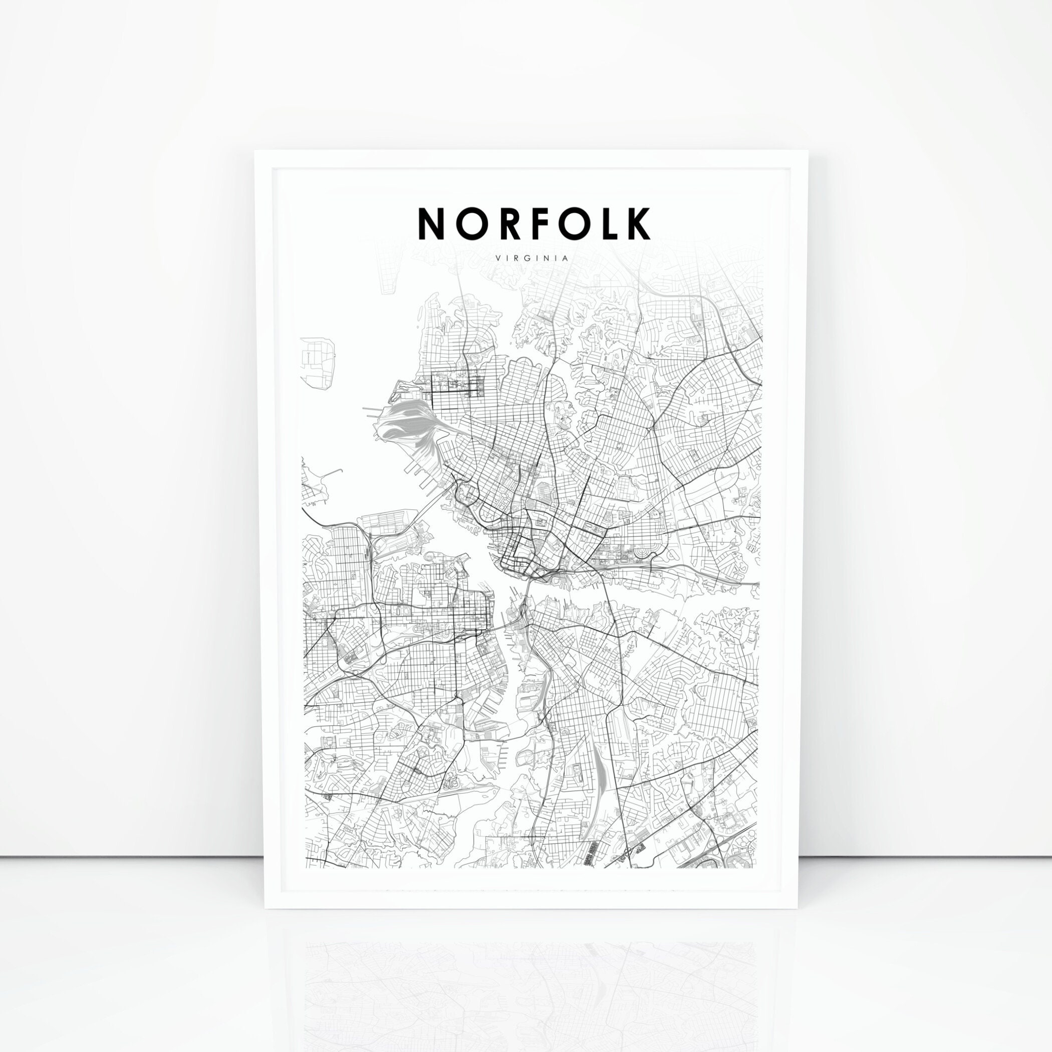 Downtown Norfolk VA Map Print Virginia USA Map Art Poster | Etsy