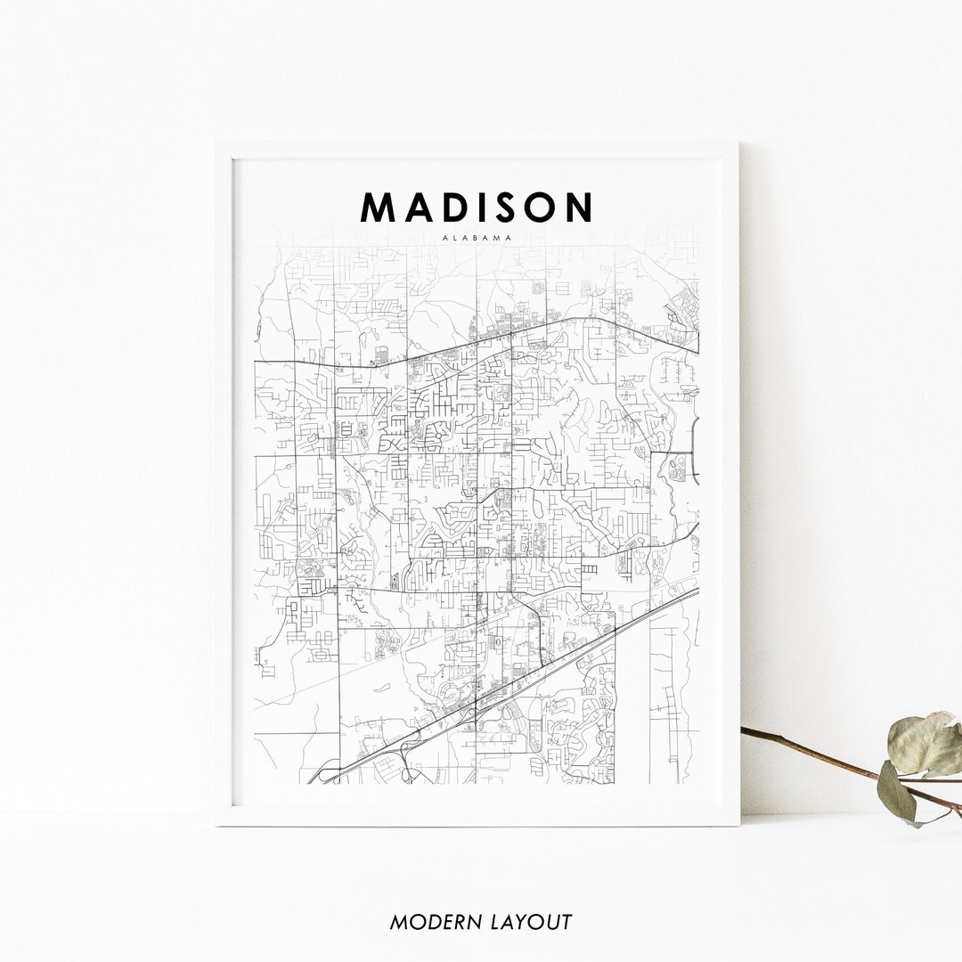 Madison AL Map Print, Alabama USA Map Art Poster, City Street Road Map ...