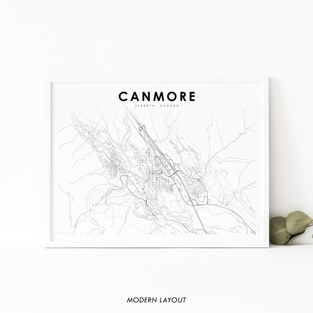 Canmore Alberta Map Print, AB Canada Poster, Banff, City Street Road ...