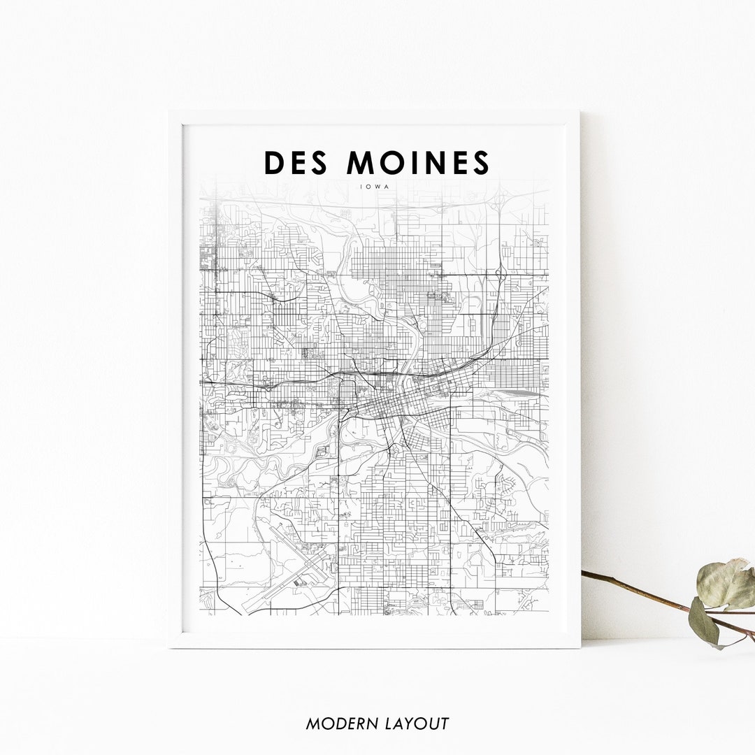 Des Moines IA Map Print, Iowa USA Map Art Poster, Polk County, City ...