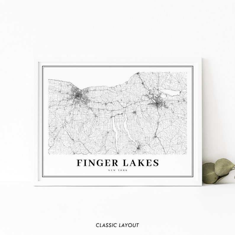 Finger Lakes NY Map Print, New York USA Map Art Poster, City Street ...