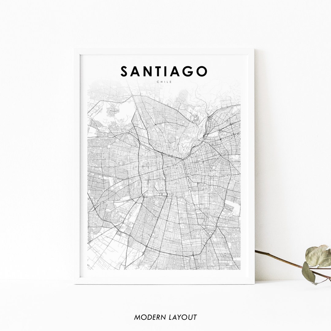 Santiago Area Chile Map Print, Map Art Poster, Santiago De Chile, City ...