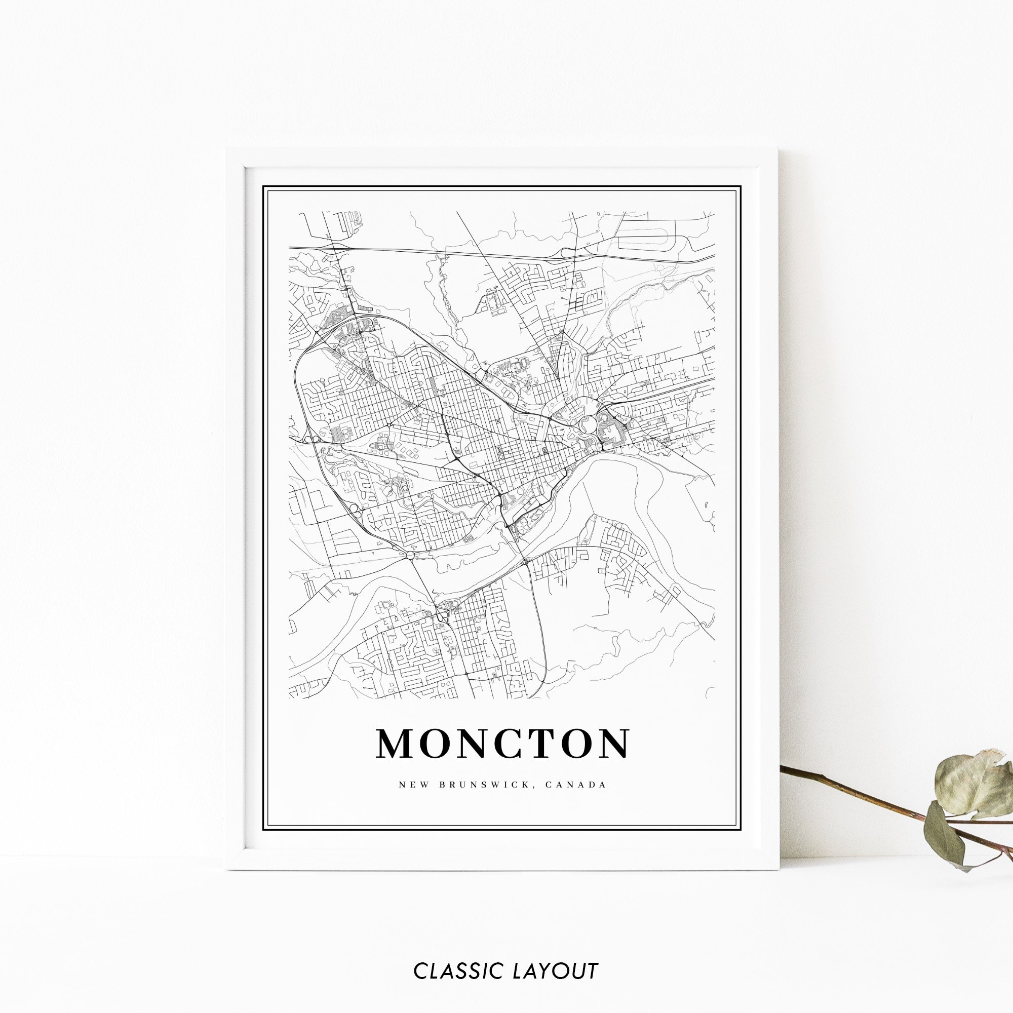 Moncton New Brunswick Map Print, NB Canada Map Art Poster, City Street ...