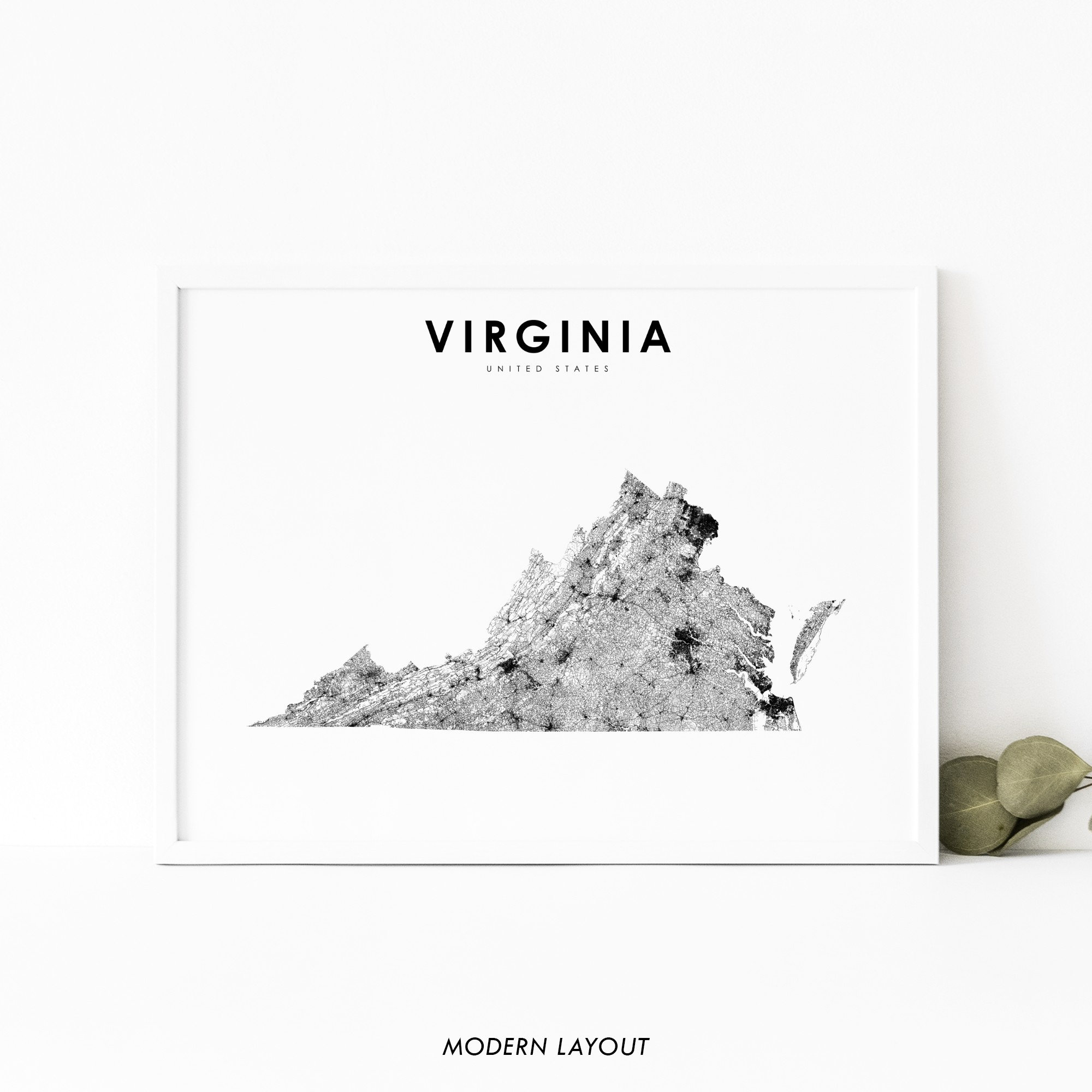 Virginia Map Print State Road Map Print VA USA United States | Etsy