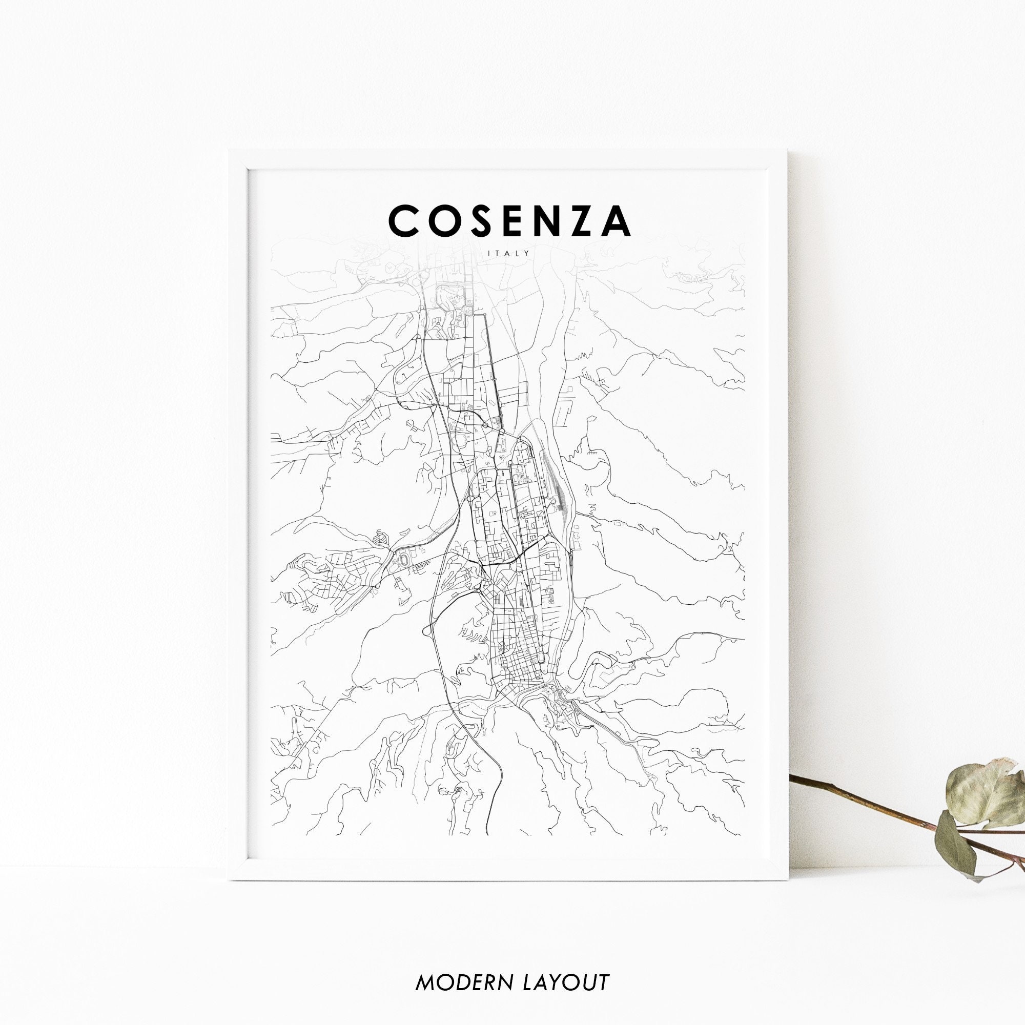 Cosenza Italy Map Print, Map Art Poster, Calabria Italia, City Street ...