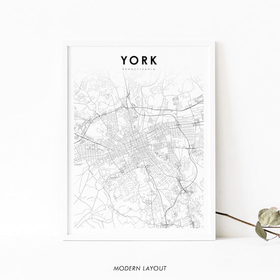 York PA Map Print Pennsylvania USA Map Art Poster White | Etsy