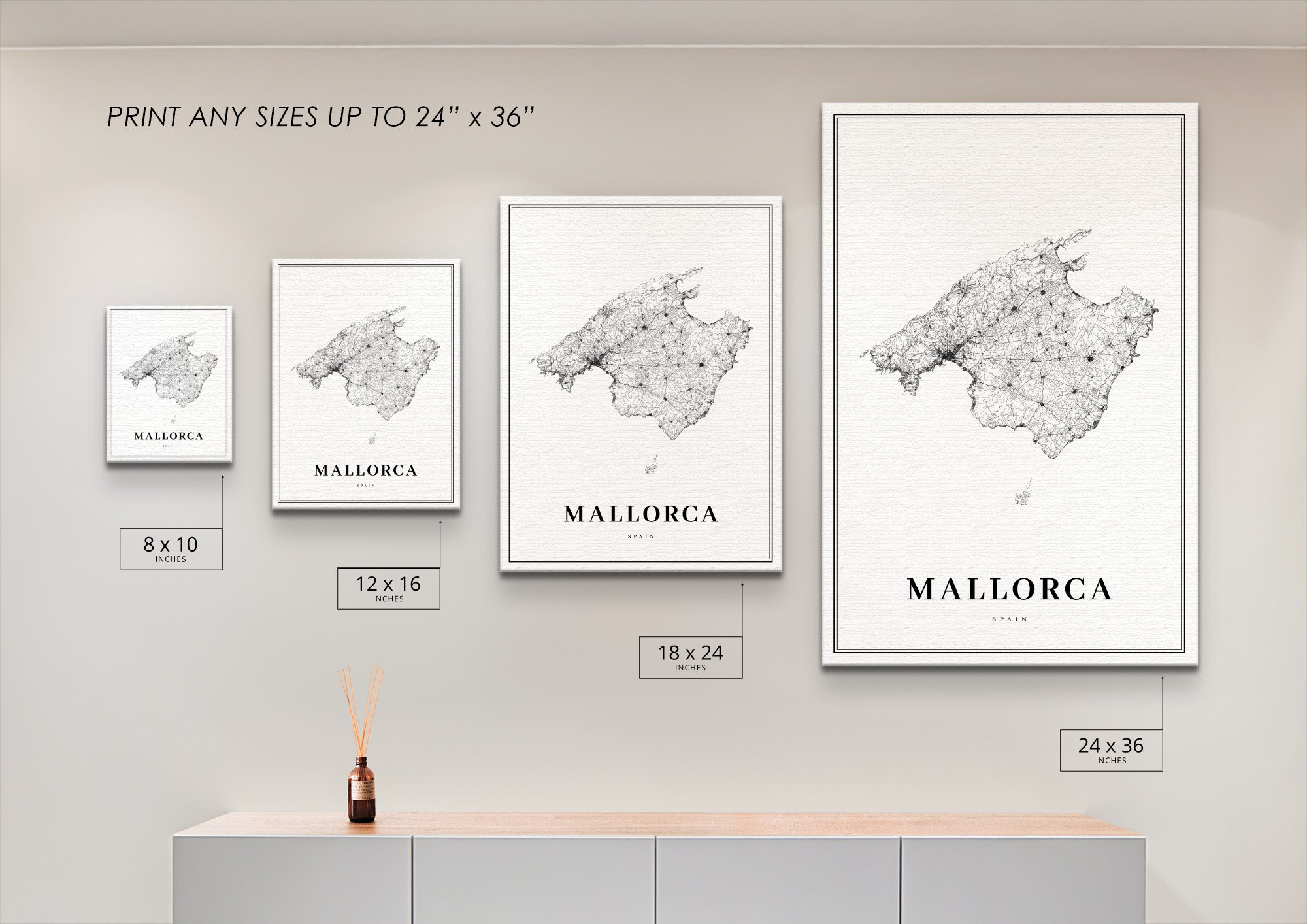 Mallorca Spain Map Print, Majorca Road Map Poster, Balearic Islands ...