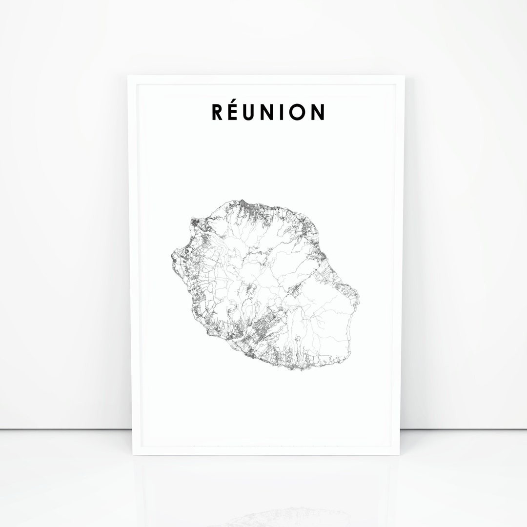 Reunion Map Print, Country Road Map Art, Africa Poster, Réunion La ...