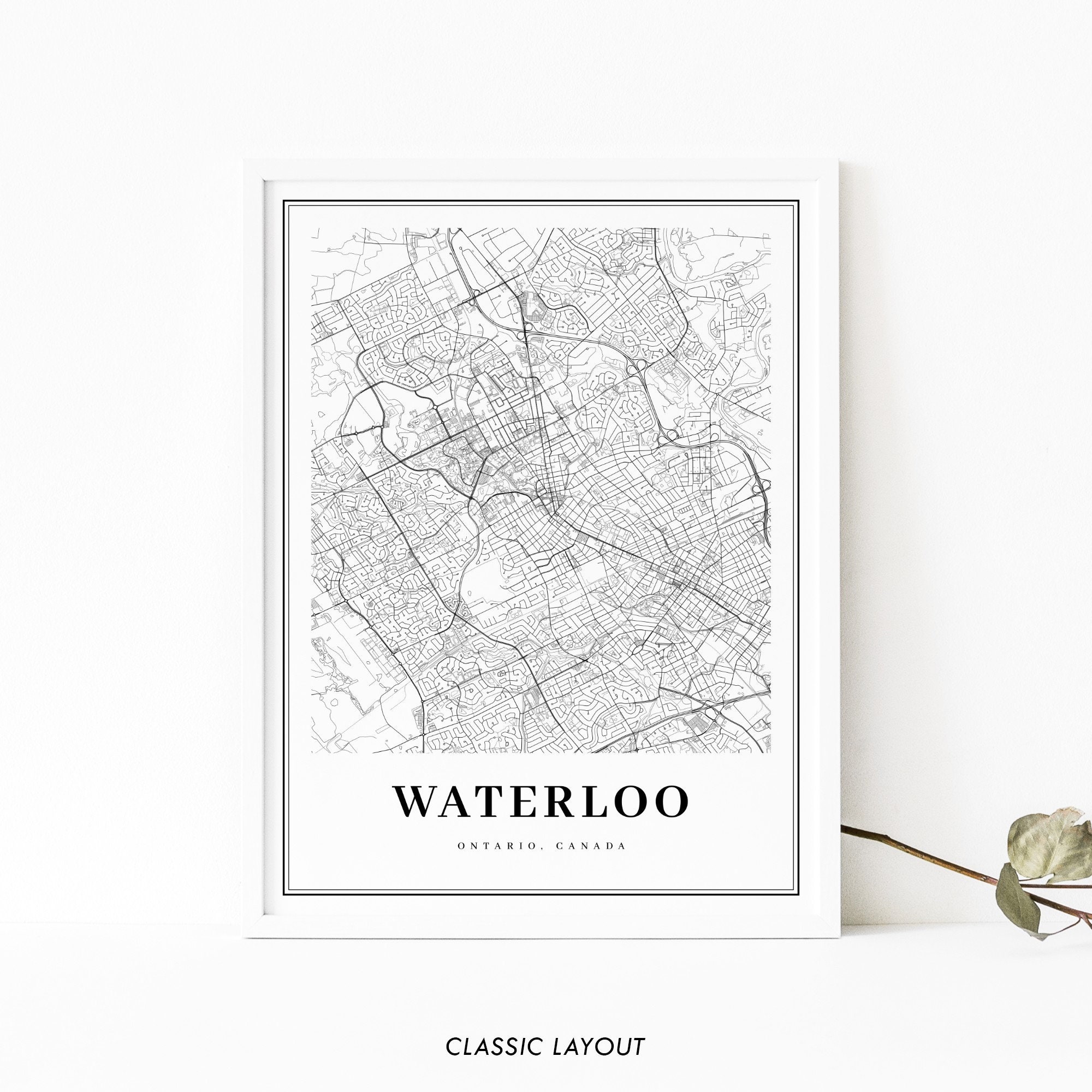 Waterloo Ontario Map Print, ON Canada Map Art Poster, Kitchener, City ...