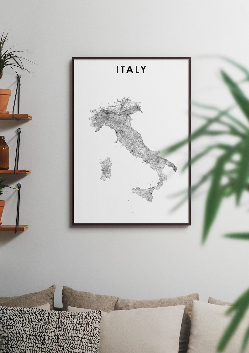 Italy Map Print Italy Road Map Poster Italia Italian | Etsy