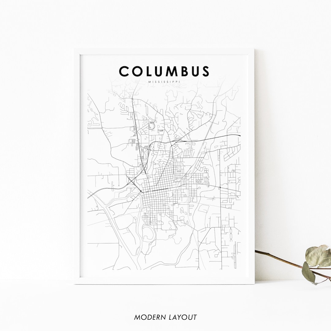 Columbus MS Map Print, Mississippi USA Map Art Poster, Lowndes, City ...