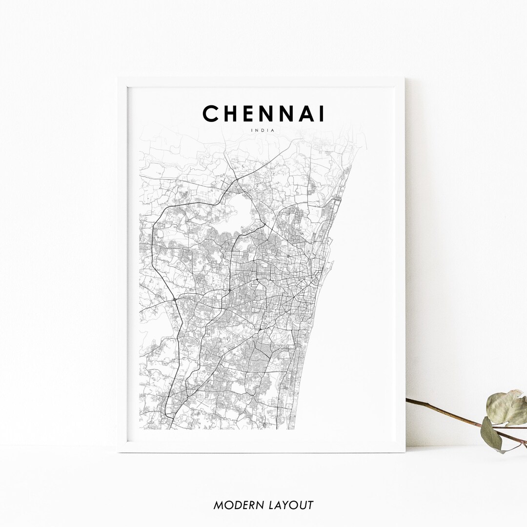 Chennai Area India Map Print, Tamil Nadu Map Art Poster, Madras, City ...
