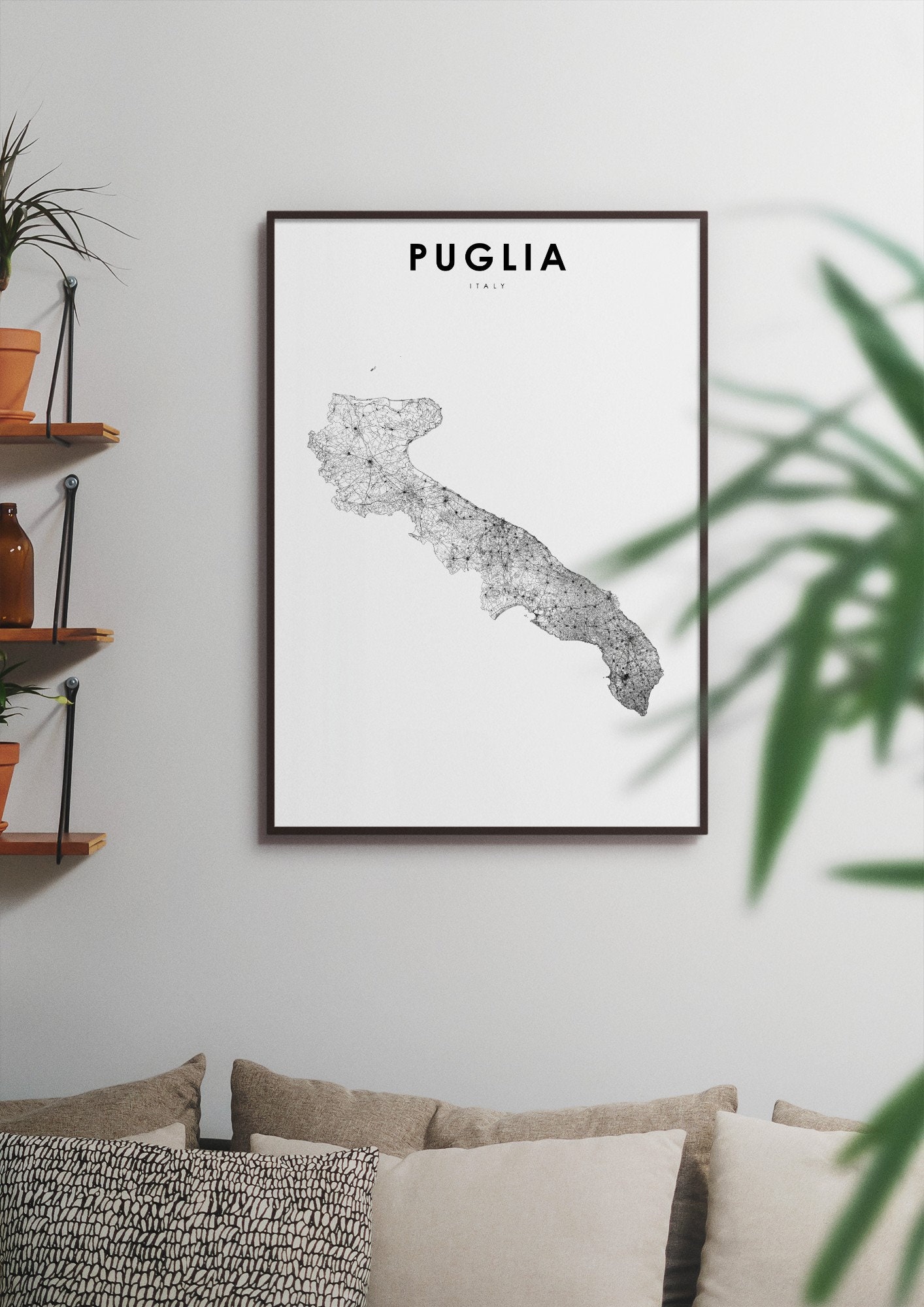 Puglia Italy Map Print, Road Map Art Poster, Apulia Italia, Bari, Map ...