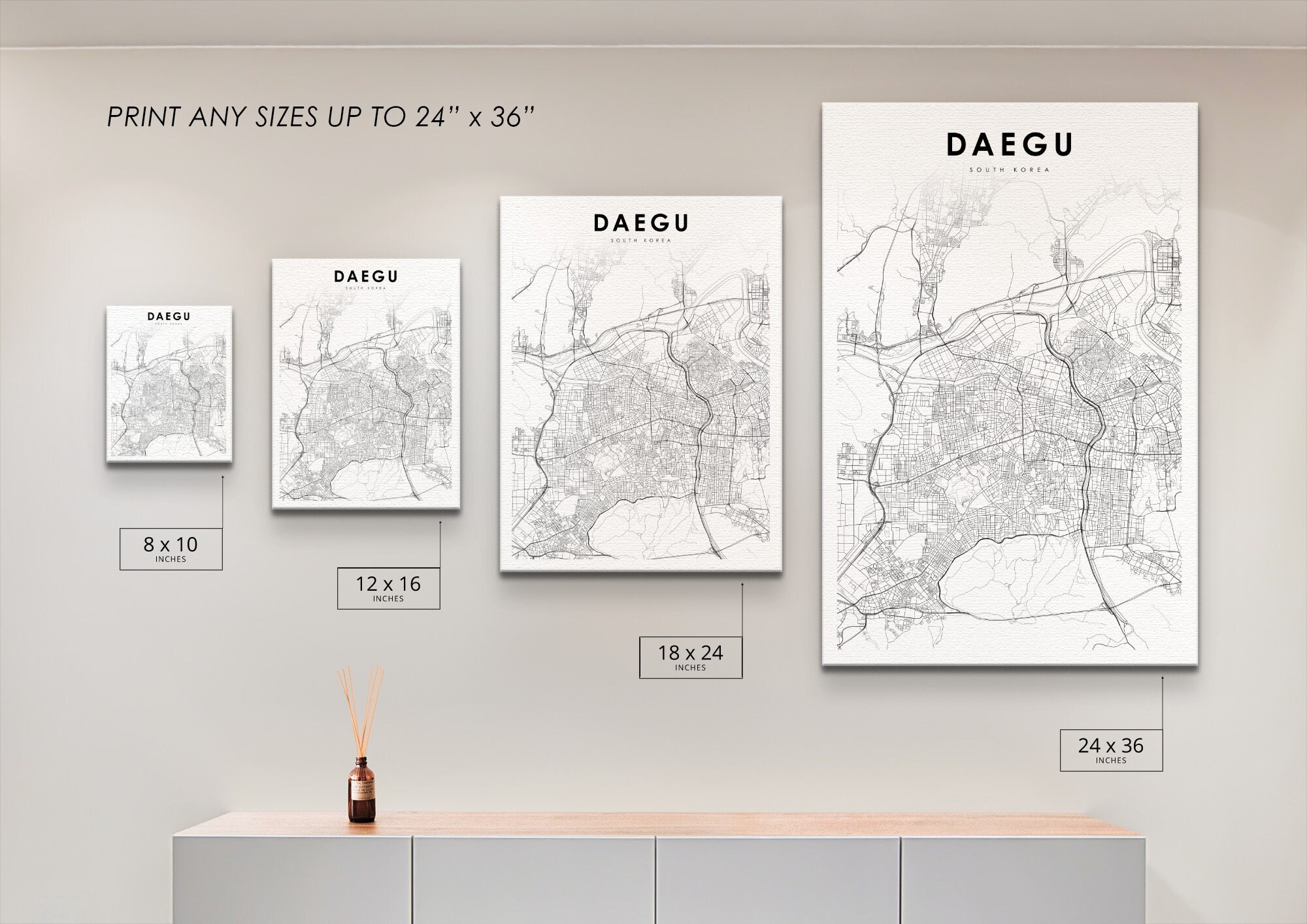 Daegu South Korea Map Print, Map Art Poster, Daeku 대구 대한민국 경상북도 지도 ...
