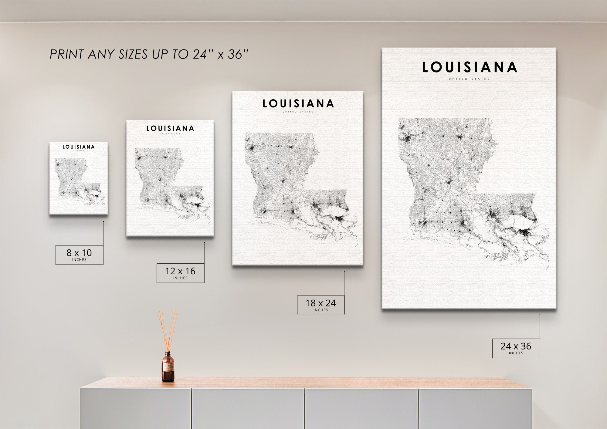 Louisiana Map Print, State Road Map Print, LA USA United States Map Art ...
